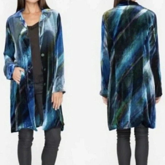 Johnny Was | Jackets & Coats | Johnny Was Biya Xs Velvet Silk Coat Blue ...